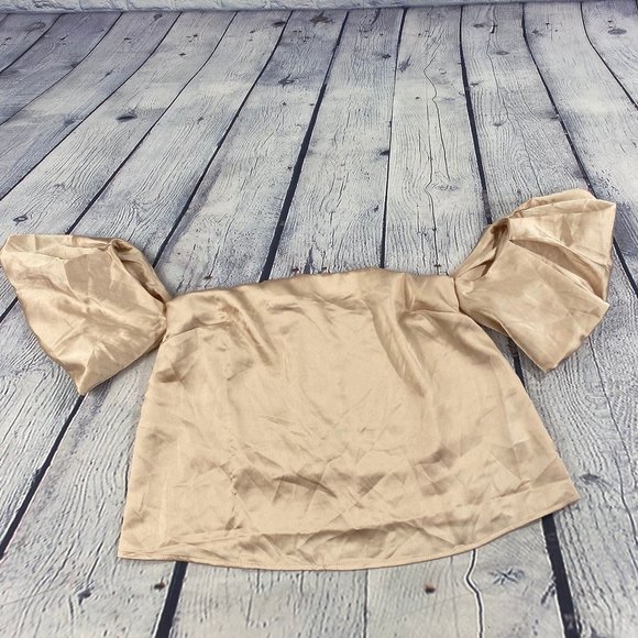 Forever 21 | Tops | Nwt Forever 2 Off Shoulder Tan Satin Cropped Top ...